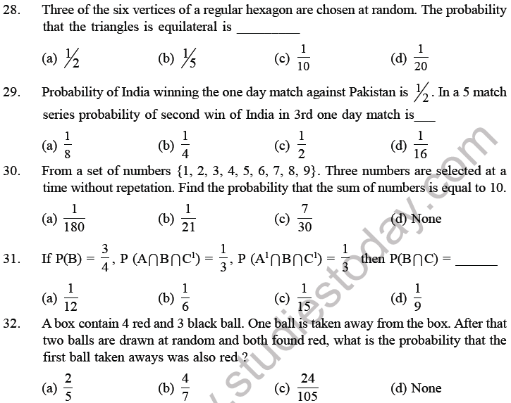 JEE Mathematics Probability MCQs Set A with Answers JEE Mathematics Probability MCQs Set A with Answers